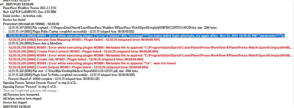Error W3001: Error while executing plugin (Too many failed login attempt) - Workflow - Upland OL ...